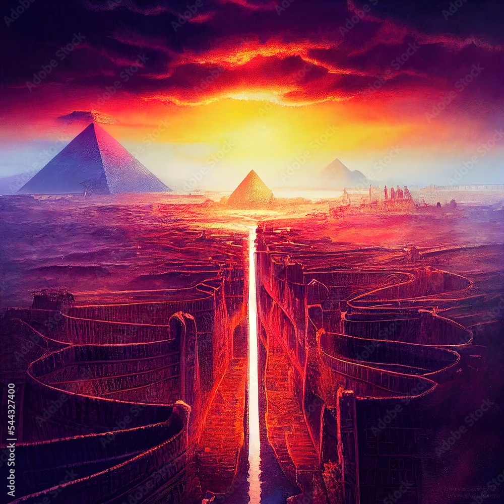 Vast Glass City Landscape The Canal Ancient Epic Pyramids Cyberpunk ...