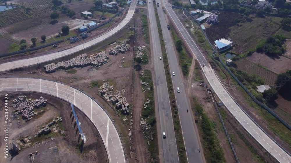 Drone view of travelling on Pune Nashik highway at the Interchange of ...