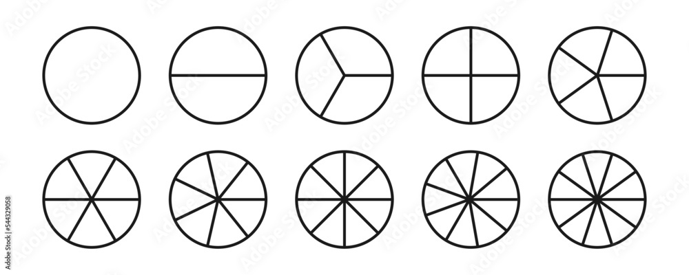 Vector illustration of fraction pie isolated on white background. Set ...