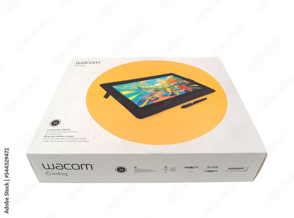 ROME, ITALY - NOVEMBER 8, 2022. Wacom Cintiq 16 box isolated on white ...