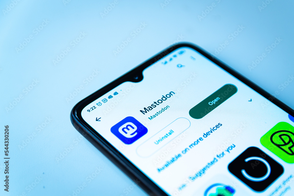 Barcelona, Spain - 07 November 2022: The Mastodon app logo is seen on ...