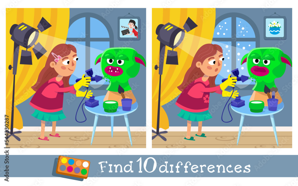 Find 10 hidden differences. Educational game for kids. Puzzle in ...