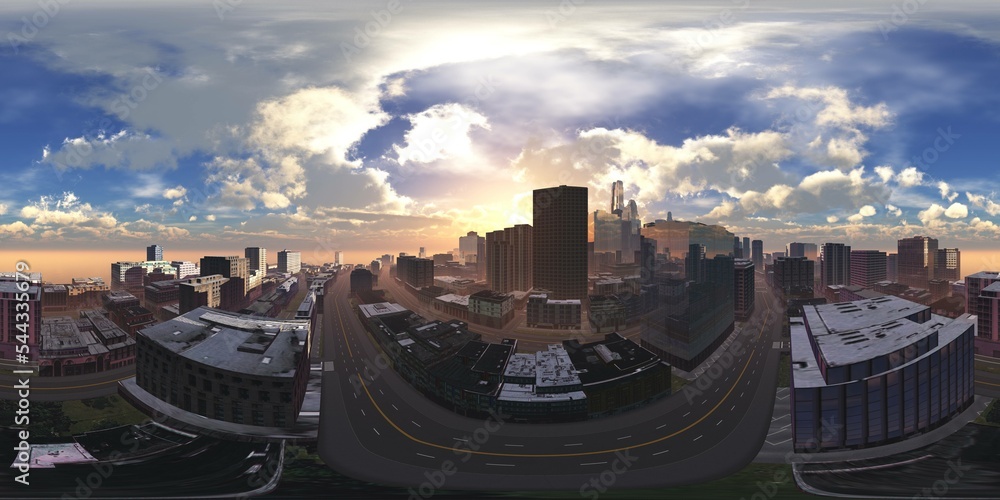 Panorama of the city. HDRI, environment map , Round panorama, spherical ...
