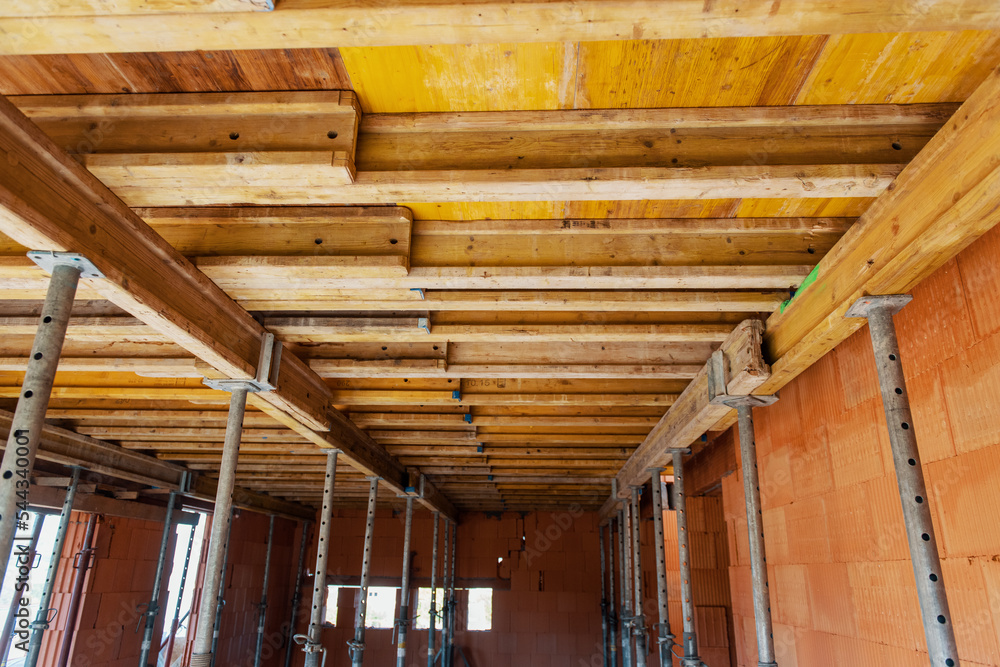 The supports of monolithic floor formwork at a construction site ...