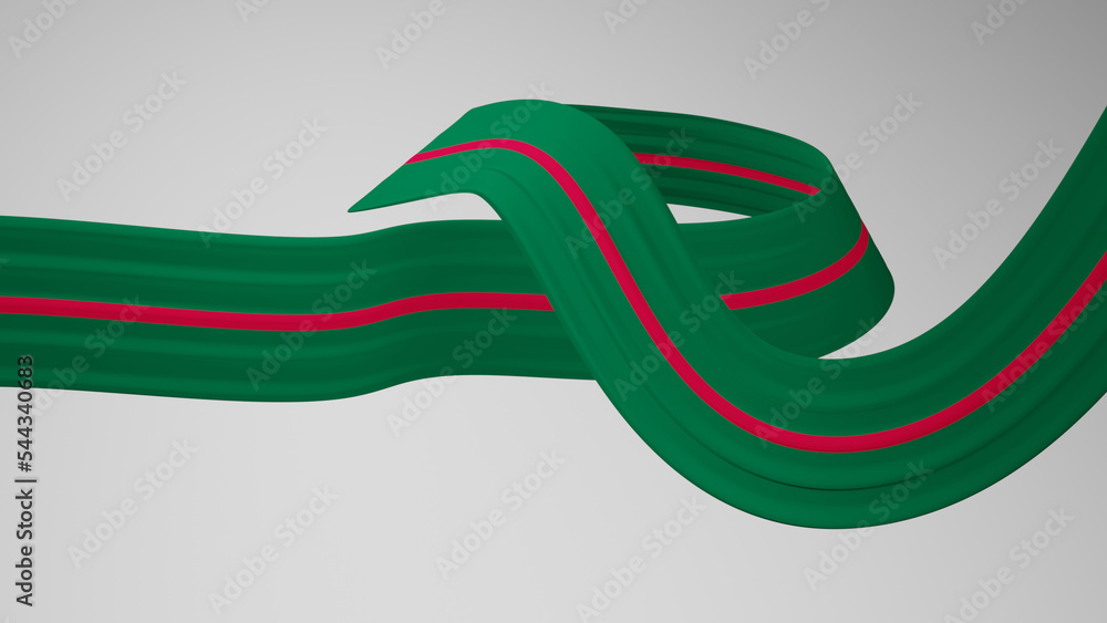 Close-up render of the twisted ribbon of the Bangladesh flag, the ...