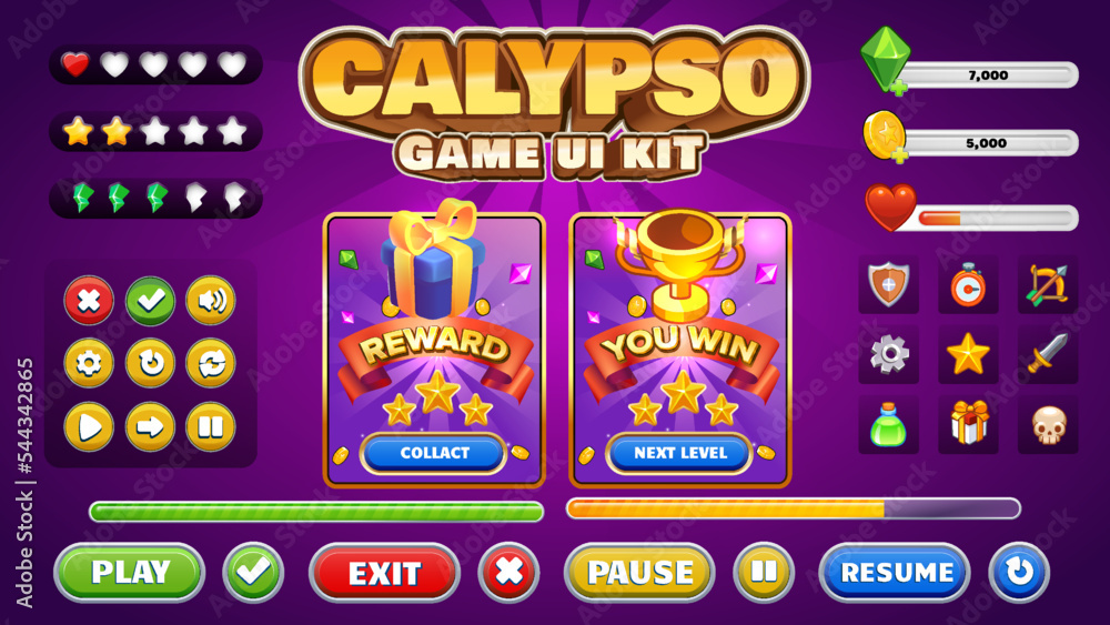 The Calypso Game UI interface kit for Mobile and Web fantasy theme ...