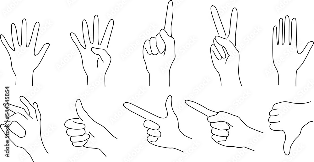 Gestures. Hand gestures in different positions. Hands in various ...