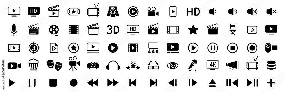 Cinema icons set. Movie Icons collection. Clapper board icon set ...