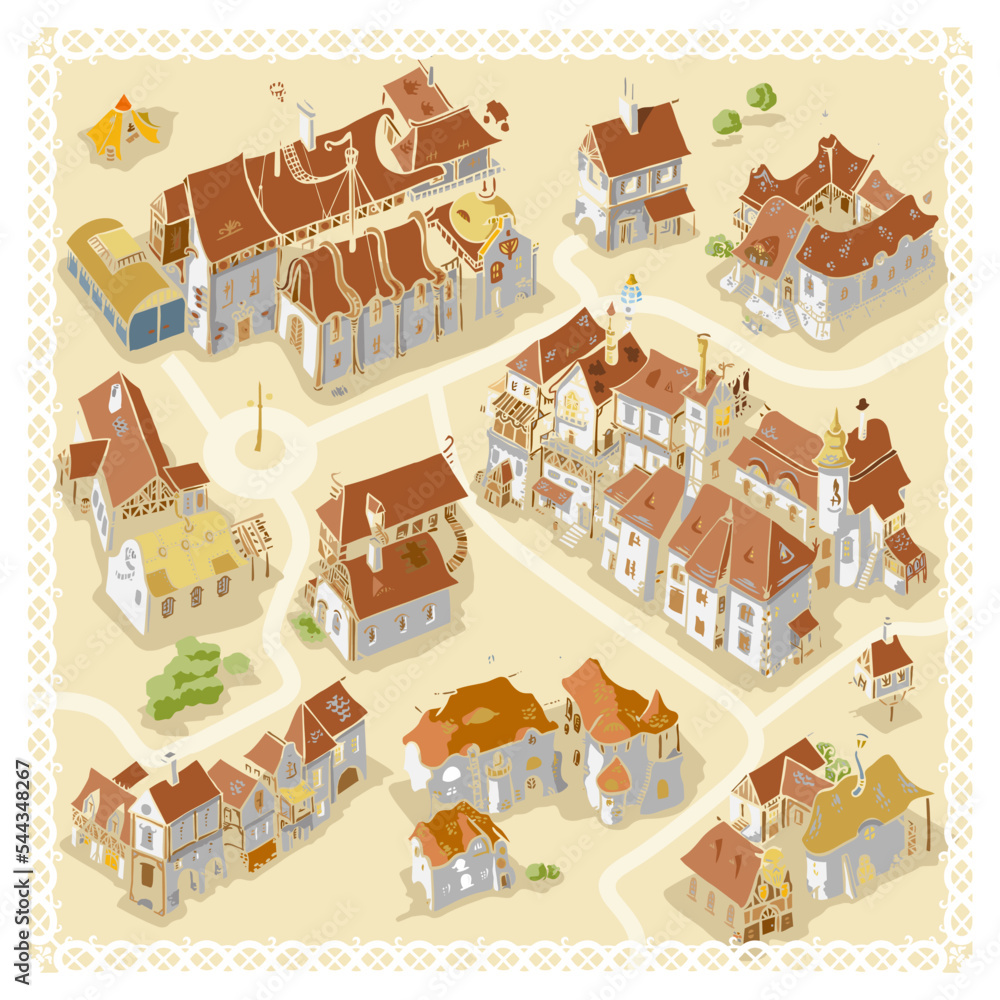 Fantasy town buildings for fantasy city map Stock Vector | Adobe Stock