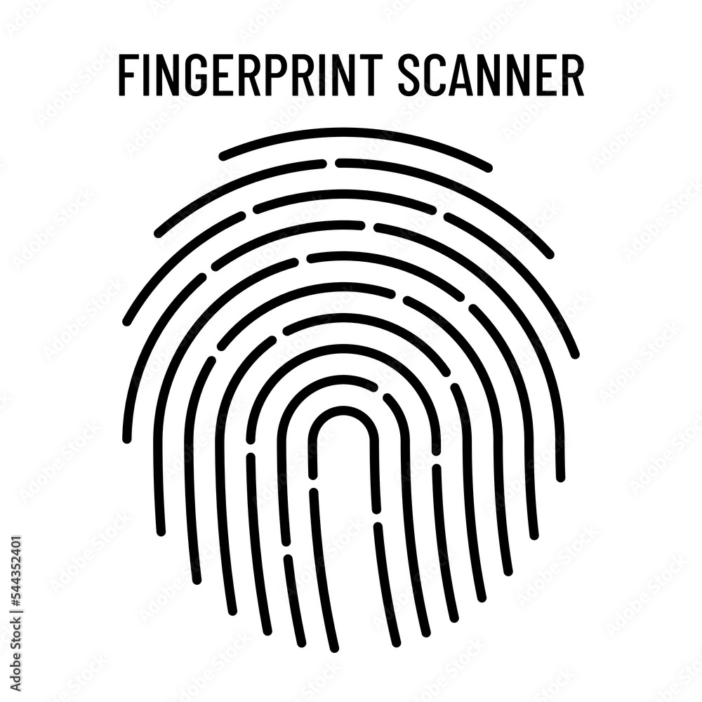 Fingerprint Scanner Vector Outline Icon Single Thumbprint Hand Sign With Dashed Line Biometric