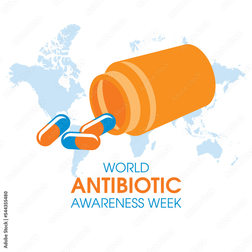 World Antibiotic Awareness Week vector. Orange medicine bottle and ...