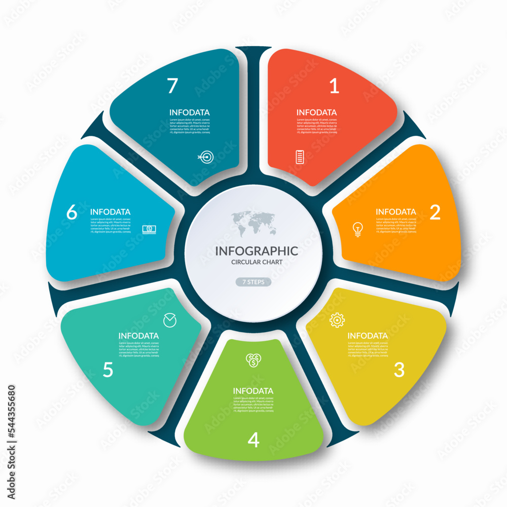 Infographic circle with 7 options, parts. 7-step vector template for ...