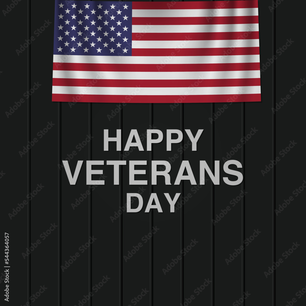 Veterans day horizontal usa flag realistic black wall vector. Honoring ...