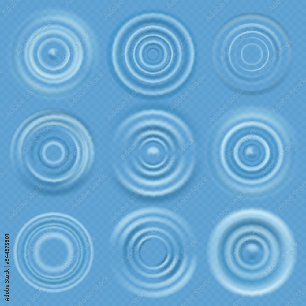 Water ripple. Realistic concentric circles in puddle. Vector round wave ...