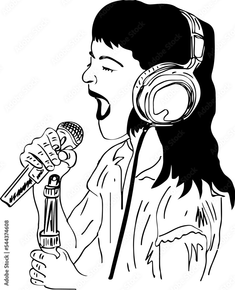 cool attractive crazy kid girl singing song vector illustration ...