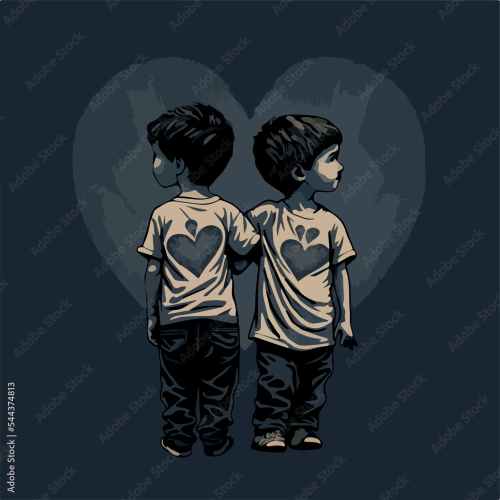 Twin brothers holding hands. Family love. Happy friendship. Cute ...