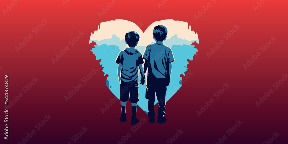 Young brother and big brother holding hands. Family love. Happy ...