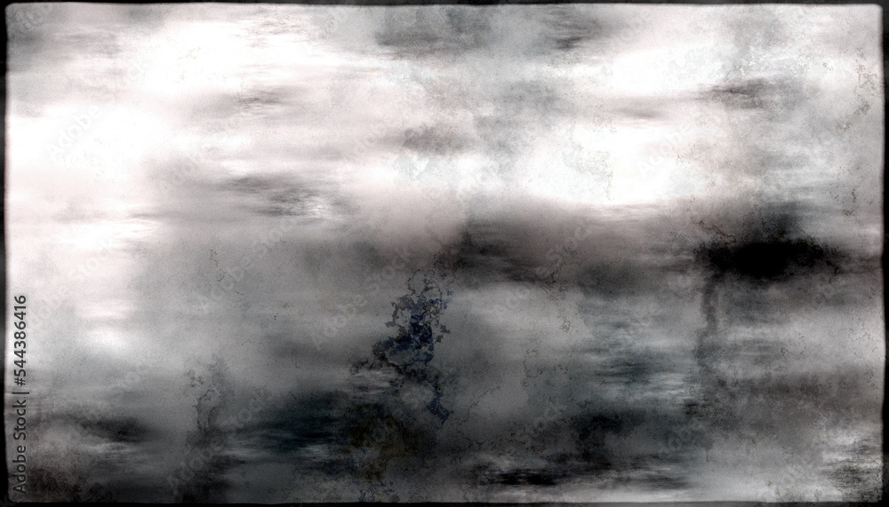 Grunge old spilled grey paper parchment vignette with cloudy horror ...