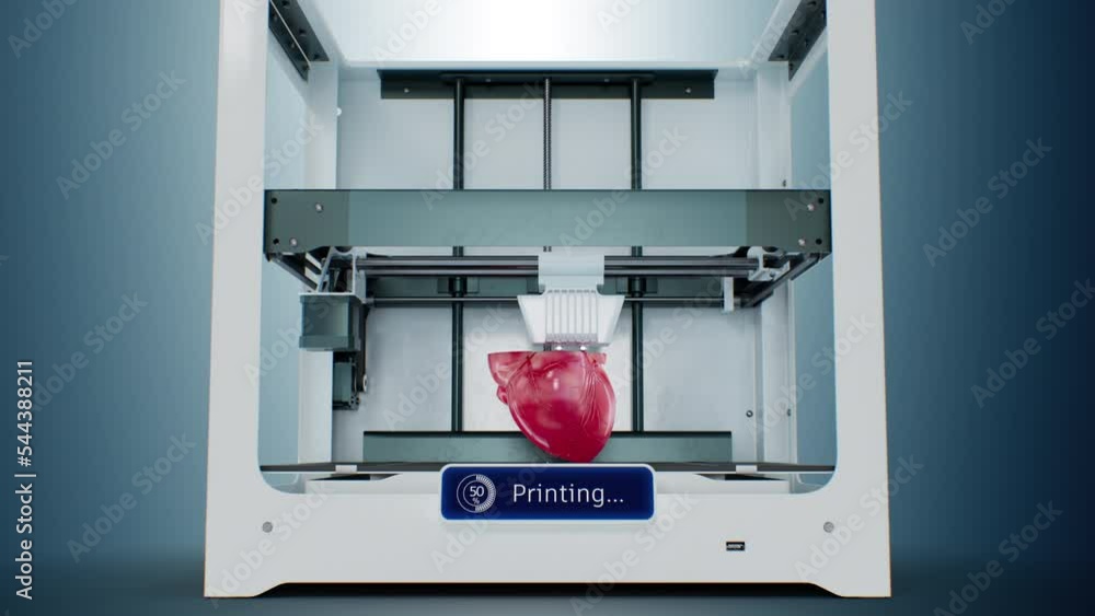 Human Heart at 3d Printer Working Process. Making Cardiac Implant ...
