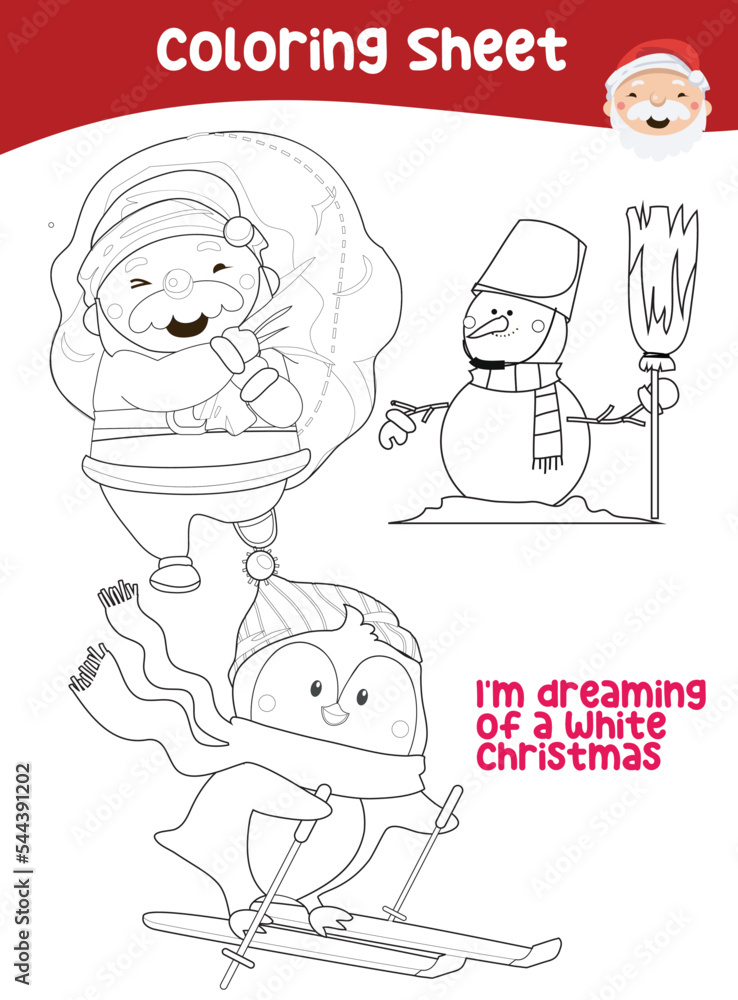 Christmas coloring page. Cute and funny cartoon characters. Coloring ...