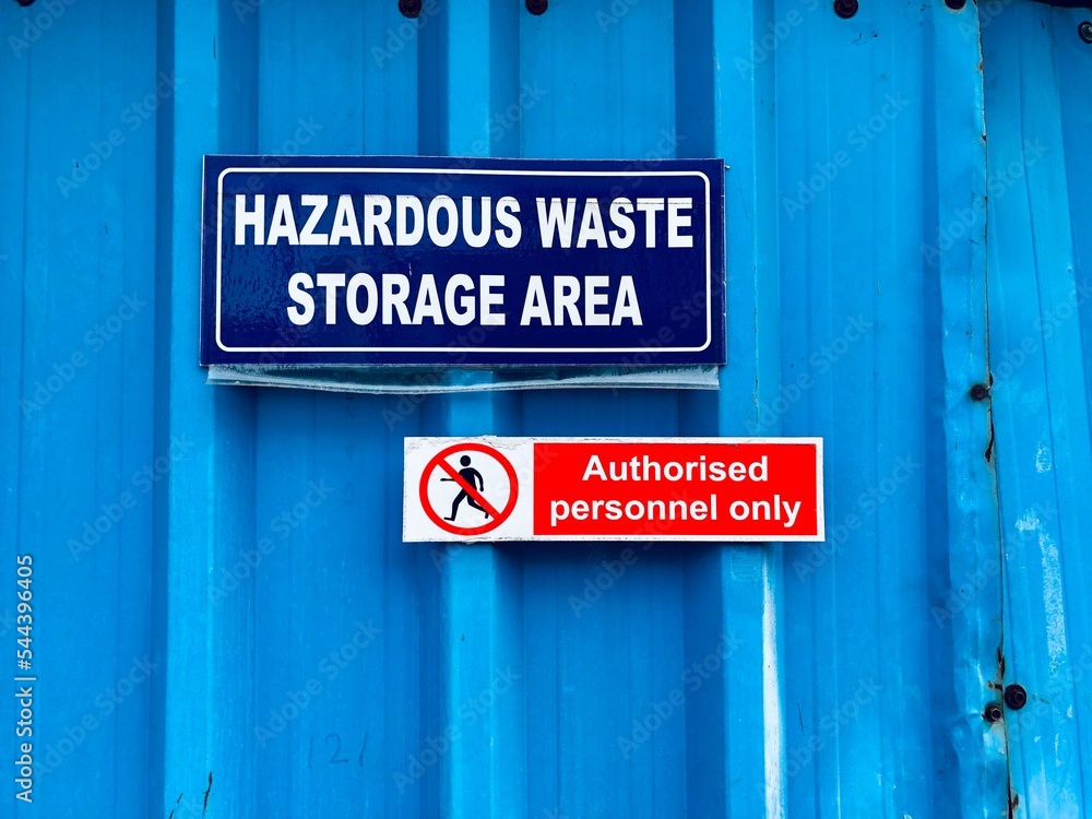 Industrial warning sign board for denoting hazardous waste chemicals ...