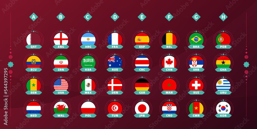 2022 world Qatar football cup national flag set. Flags of all countries ...