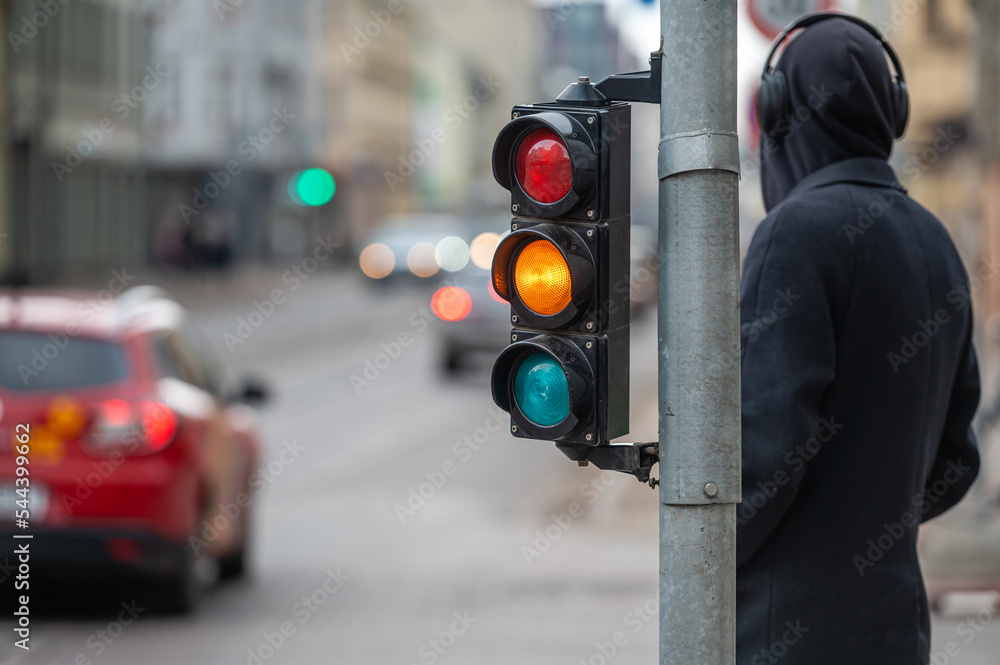 traffic light on the street junction with beautiful bokeh, city with ...