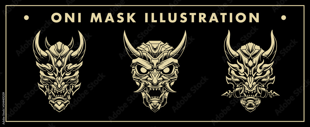 Japanese Oni mask vector design illustration set with cyborg style ...