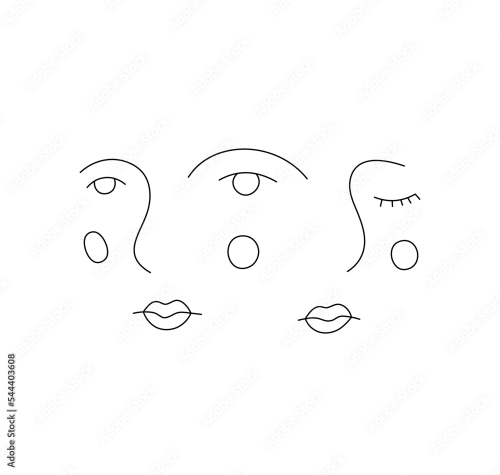 Vector isolated two faced abstract people portrait colorless black and ...