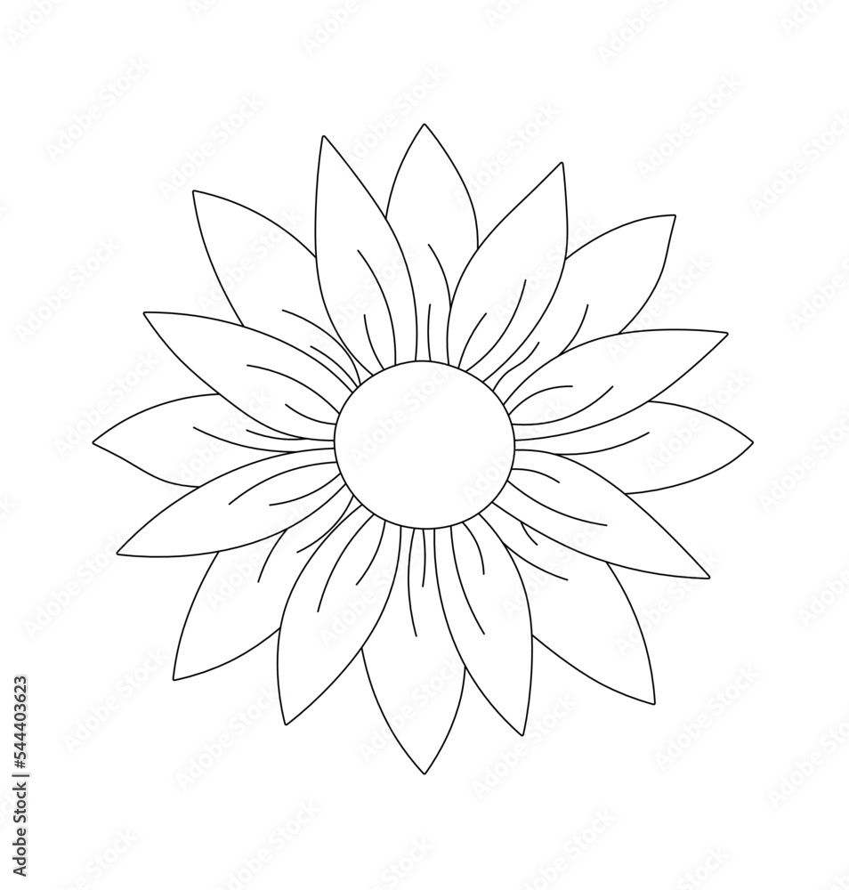 Vector isolated big sunflower flower with petals front view top view ...
