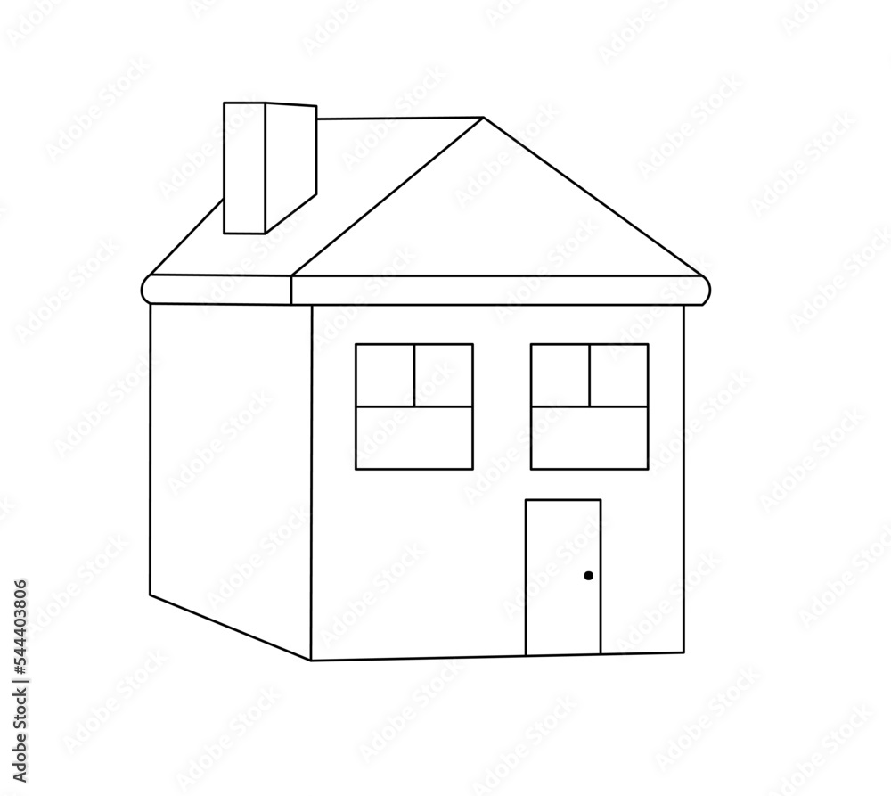 Vector isolated one simple village one storey house colorless black and ...
