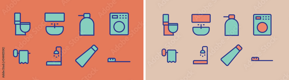 Modern sanitary ware icons set, shower stand, toilet paper icon, shower ...