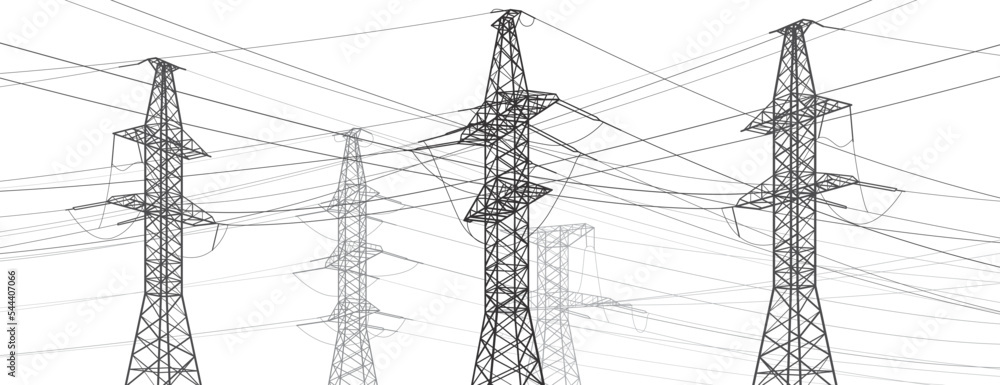 Vetor de High voltage transmission systems. Electric pole. Power lines ...