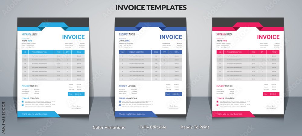 Invoice Templates or Bill Payment Form Design Stock Vector | Adobe Stock