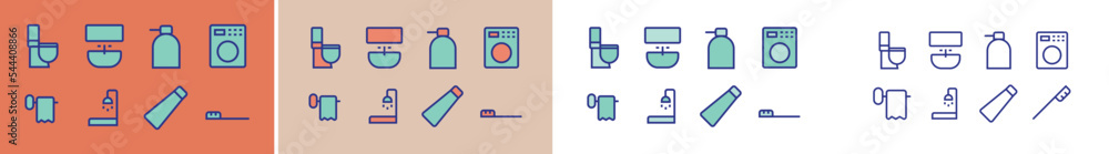 Modern sanitary ware icons set, shower stand, toilet paper icon, shower ...