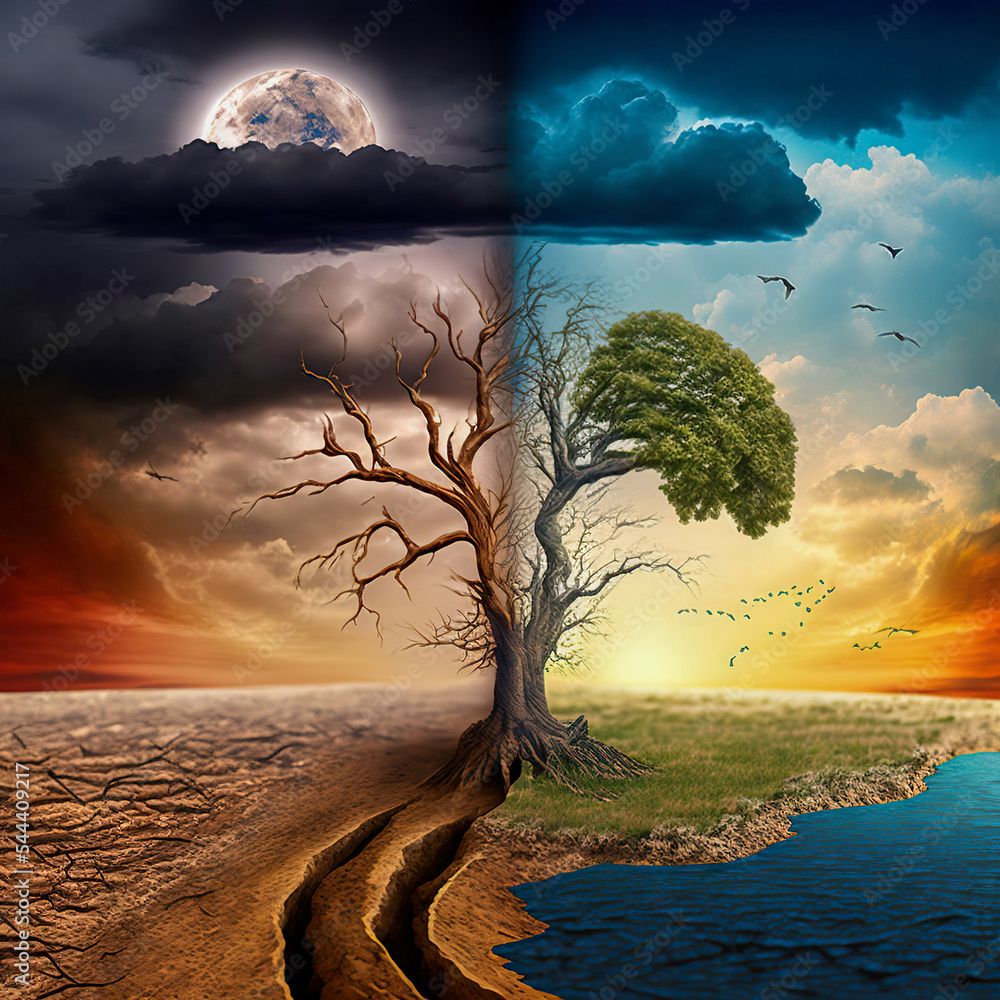 Climate change concept art - illustration of global warming Stock ...
