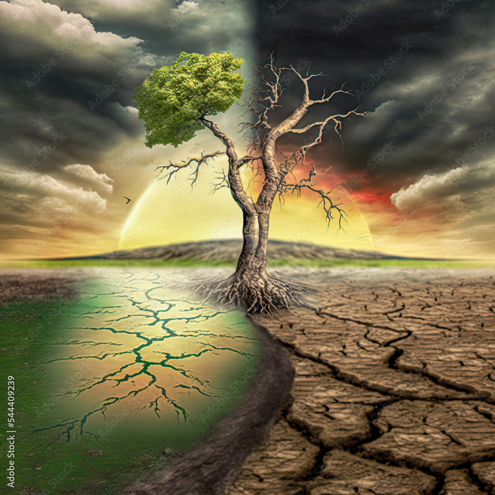 Climate change concept art - illustration of global warming Stock ...