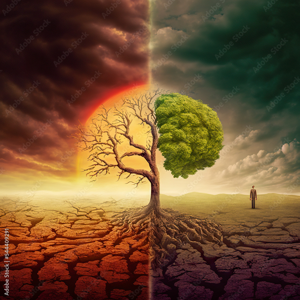 Climate change concept art - illustration of global warming Stock ...