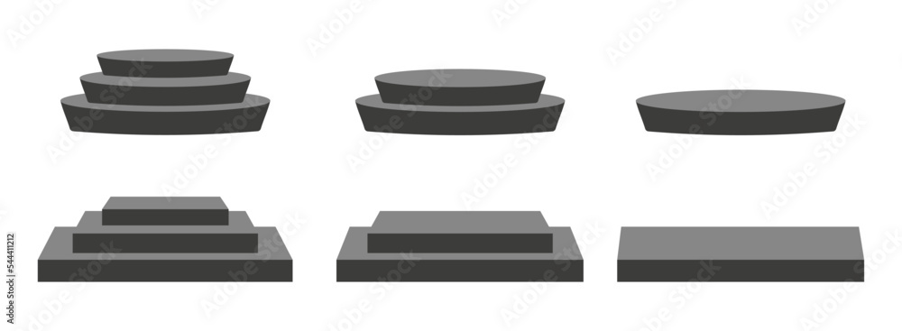 Gray and black round and square podium layout. Pedestal, stage and ...
