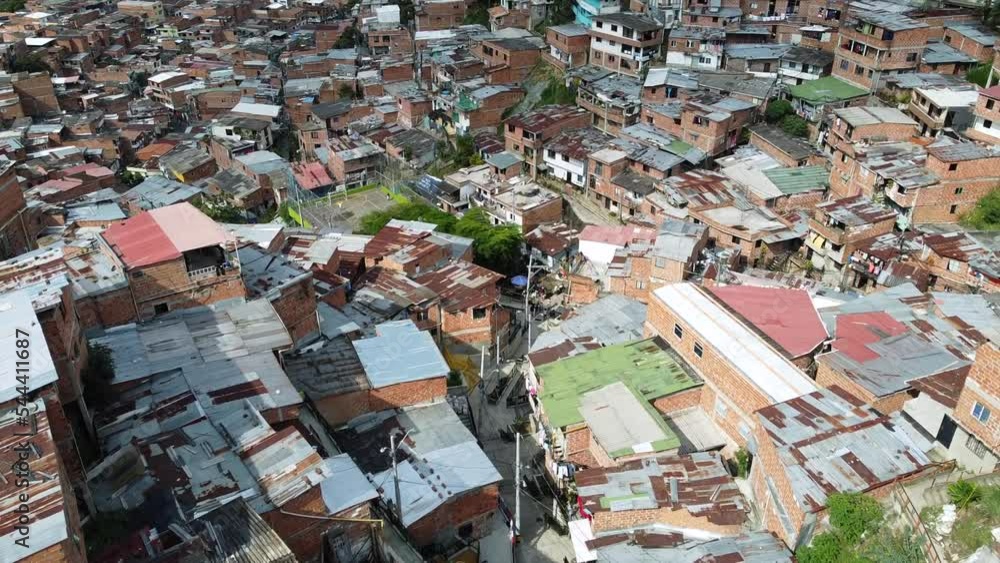 Video „Medellin, Colombia, drone aerial view of Comuna 13 slums poor ...
