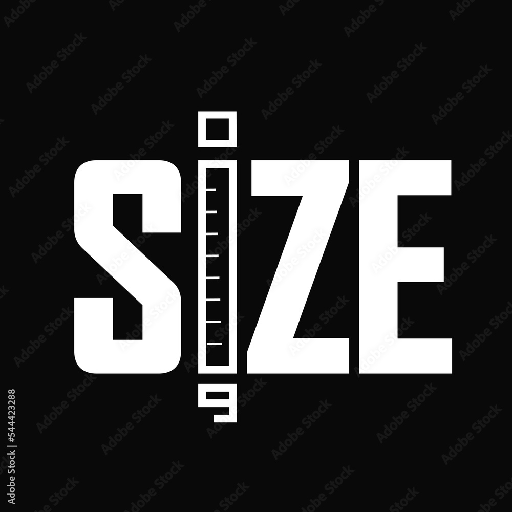 Simple vector black and white logo looks like ruler with text SIZE ...