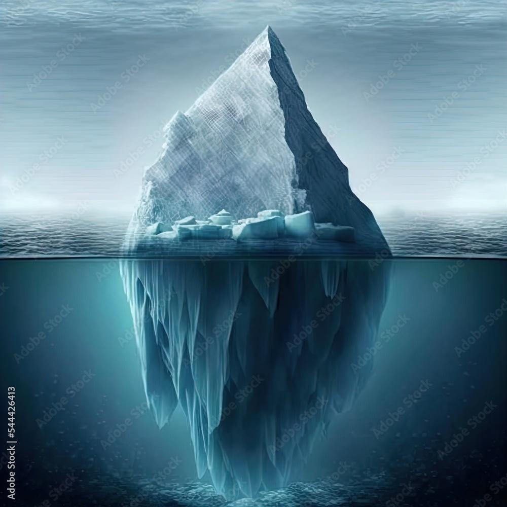 Image showing iceberg above the water and its massive submerged portion ...