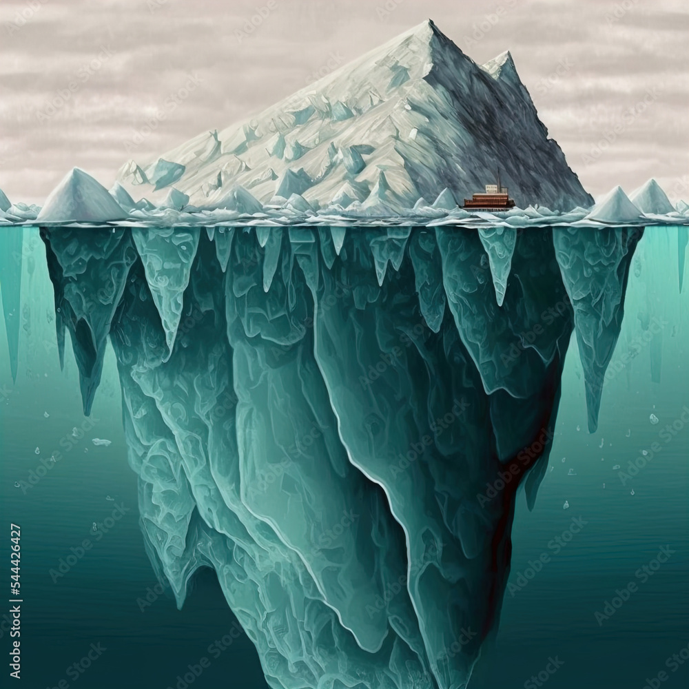 Image showing iceberg above the water and its massive submerged portion ...