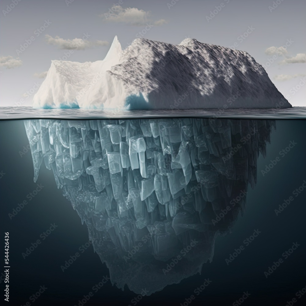 Image showing iceberg above the water and its massive submerged portion ...