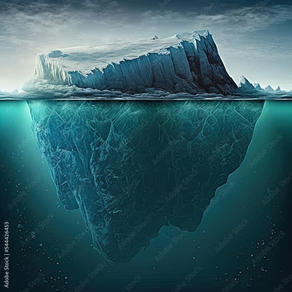 Image showing iceberg above the water and its massive submerged portion ...