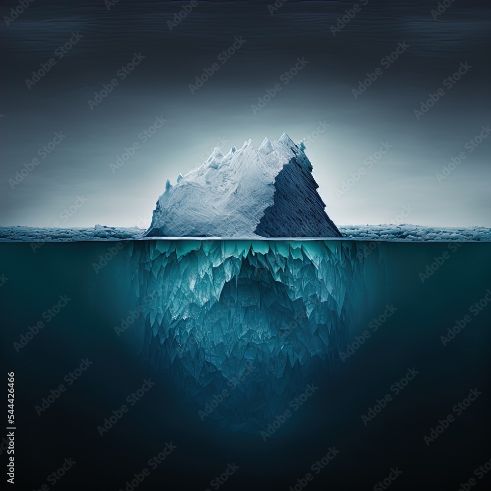 Image showing iceberg above the water and its massive submerged portion ...