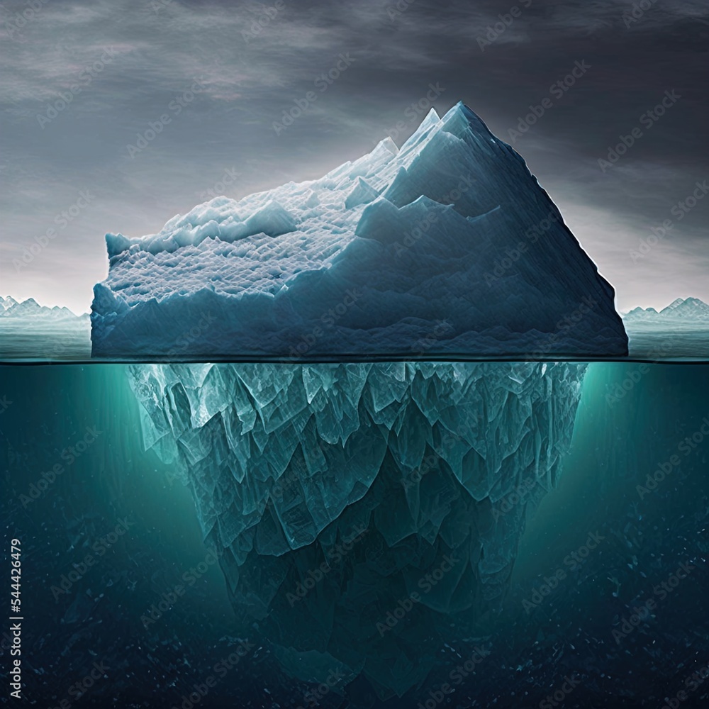 Image showing iceberg above the water and its massive submerged portion ...