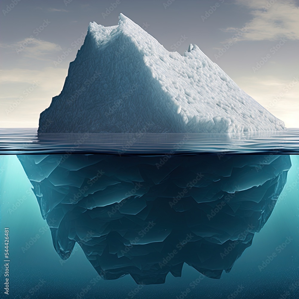 Image showing iceberg above the water and its massive submerged portion ...