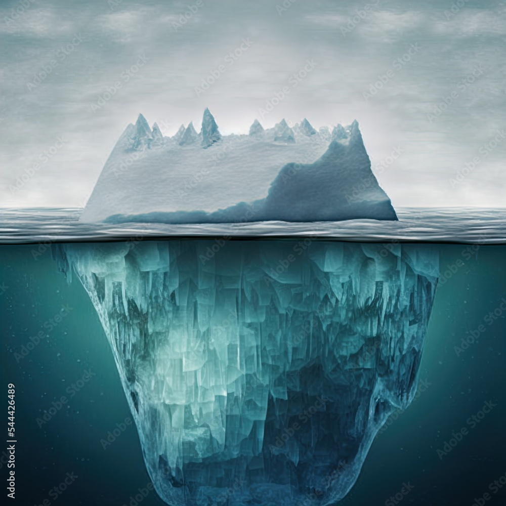 Image showing iceberg above the water and its massive submerged portion ...