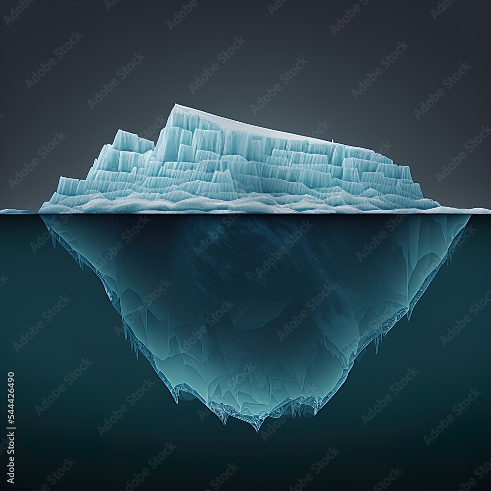 Image showing iceberg above the water and its massive submerged portion ...